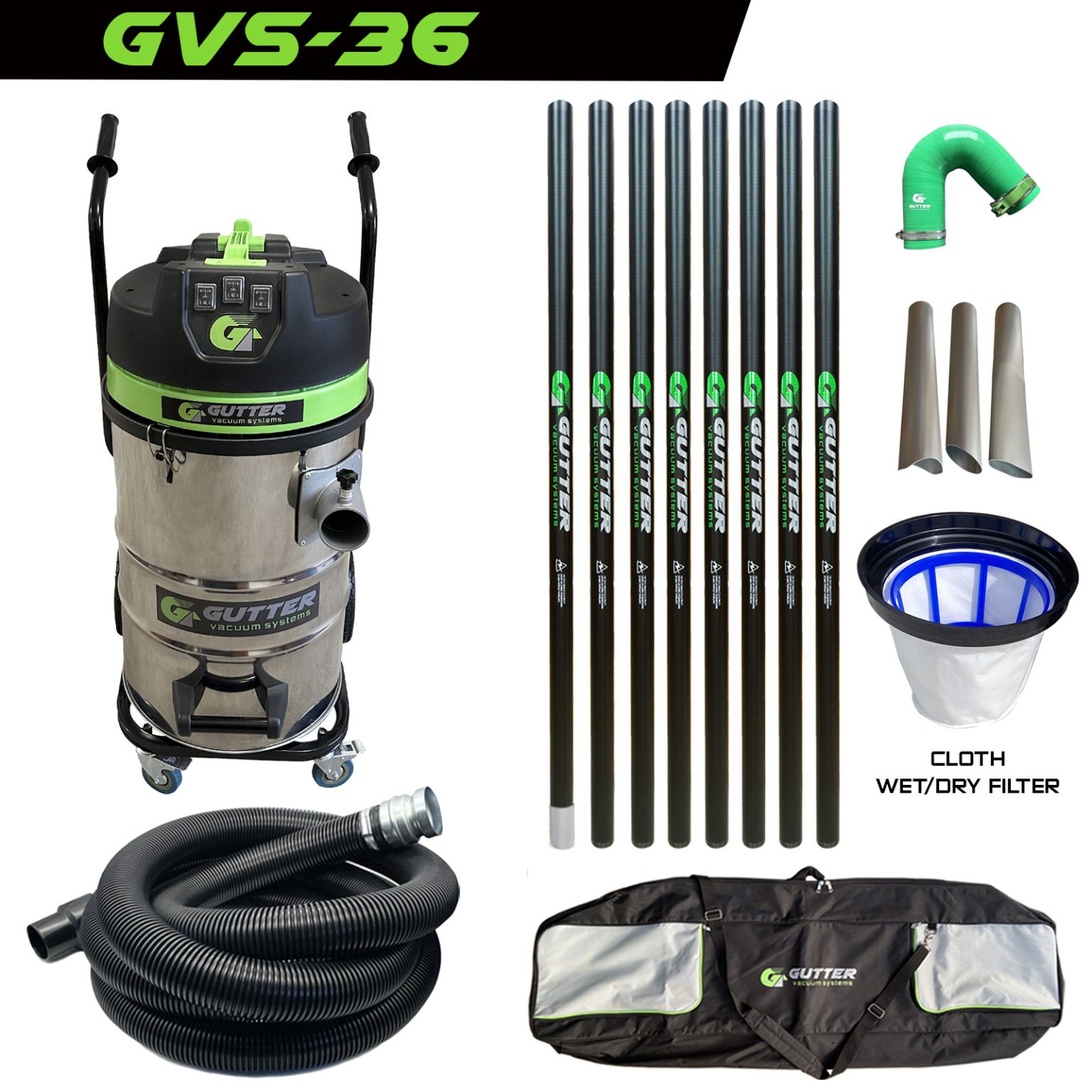 3600W Gutter Vacuum Carbon Fibre Cleaning System
