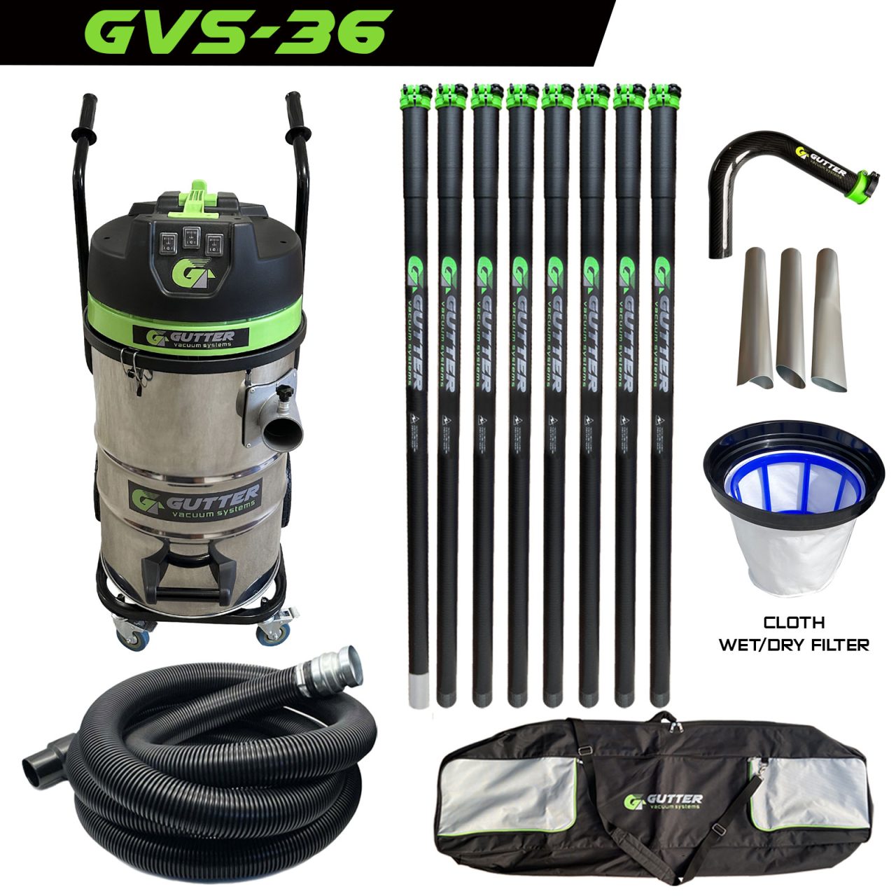 GVS 3600 Clamped Carbon Fibre Gutter Vacuum rigid