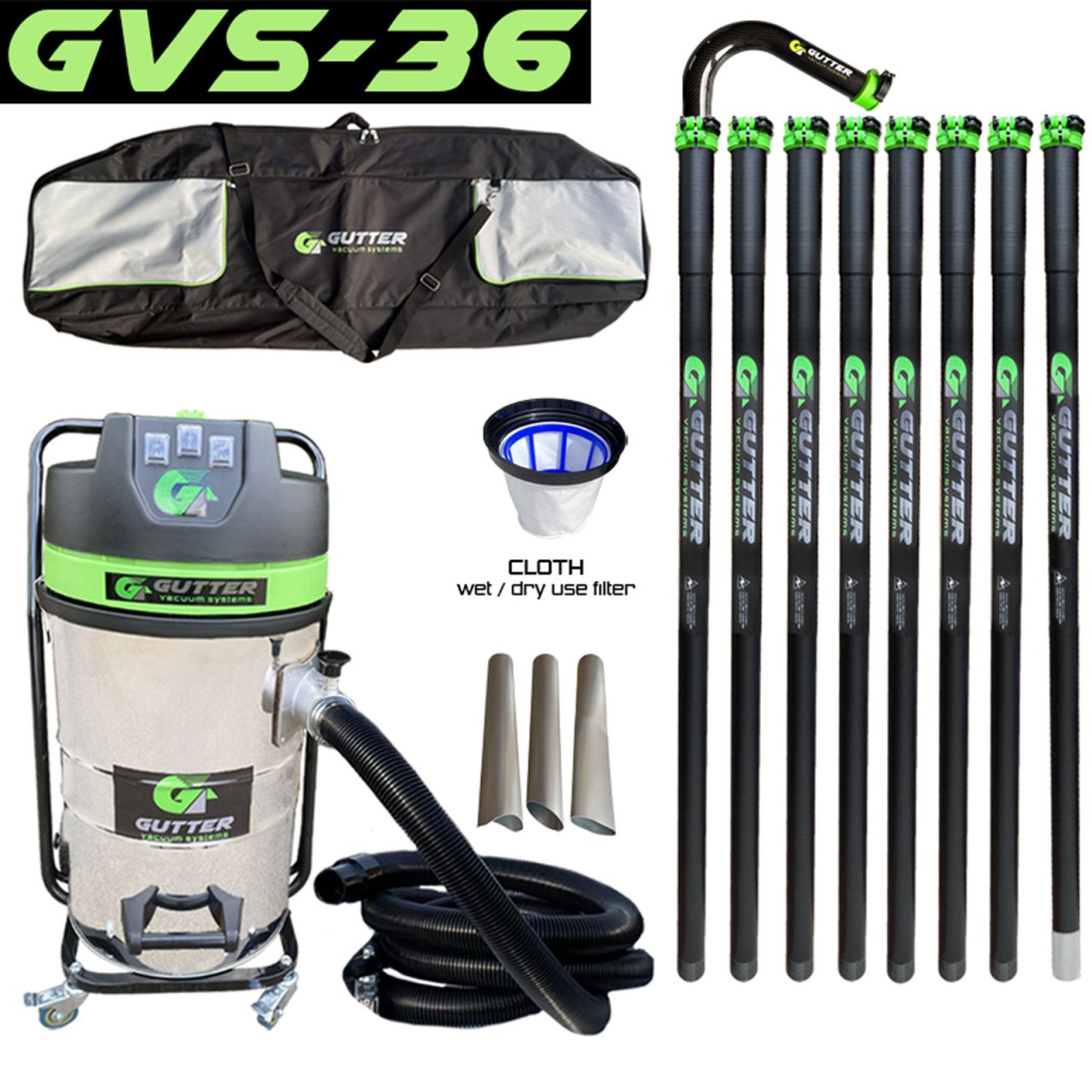GVS 3600 Clamped Carbon Fibre Gutter Vacuum rigid