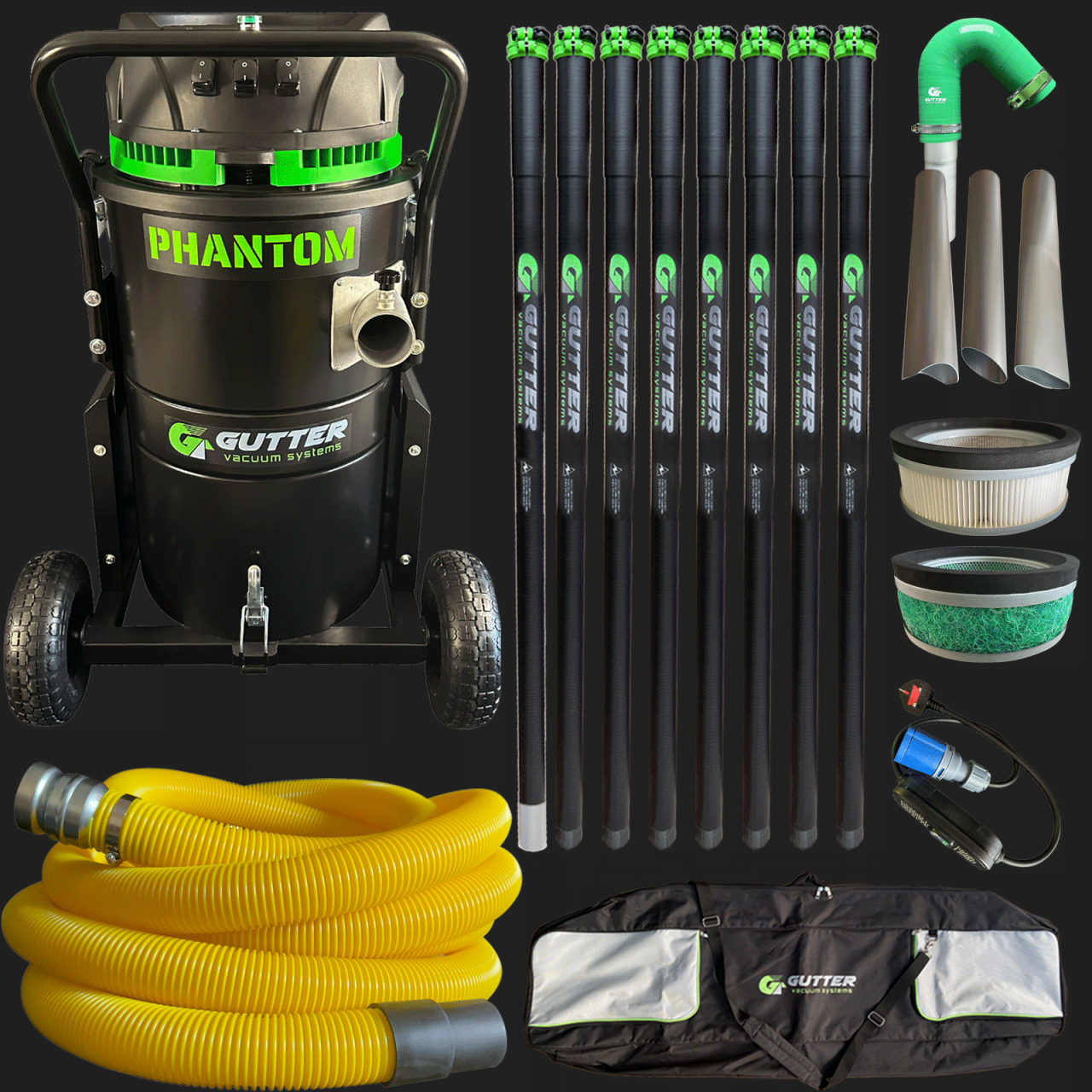 Phantom 3600w Gutter Vacuum - Clamped Carbon Fibre - Flexi Neck ...