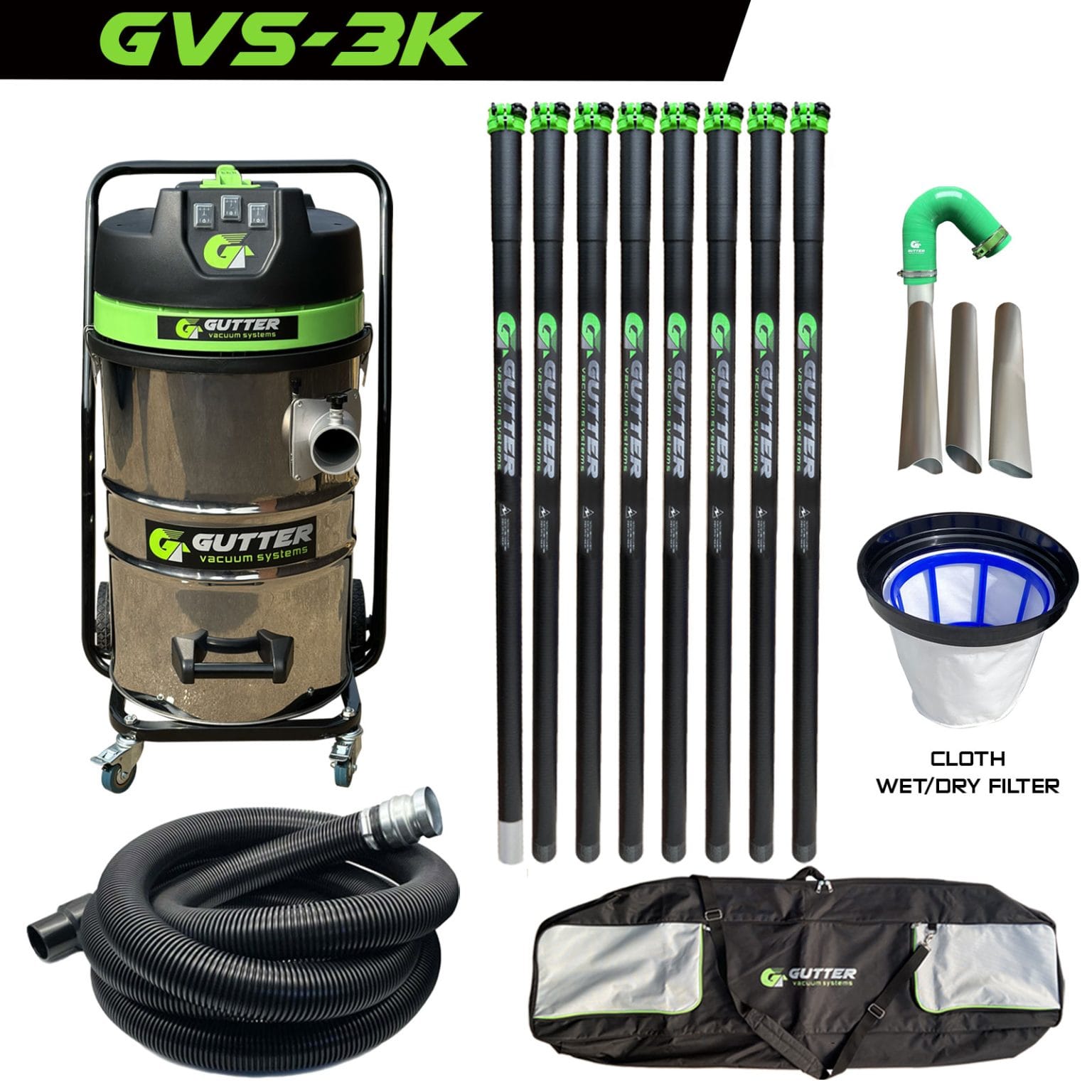 3600W Gutter Vacuum Carbon Fibre Cleaning System